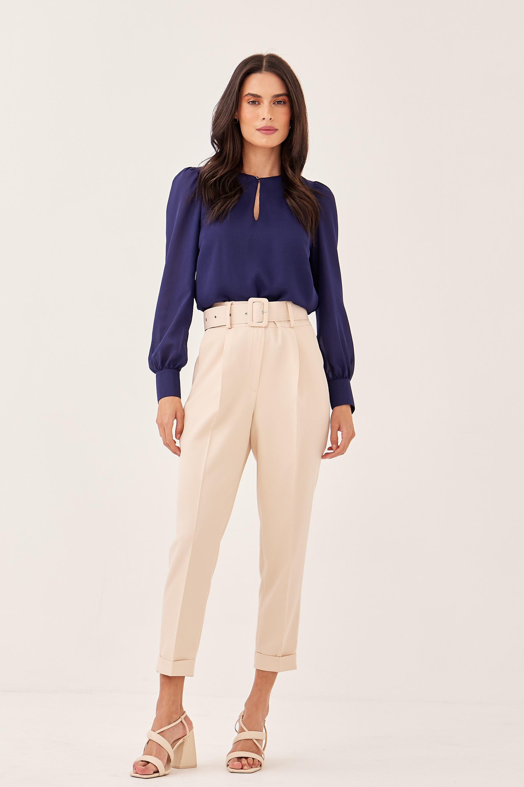 Veria | Blusa Lara Crepe Liso Azul Marinho